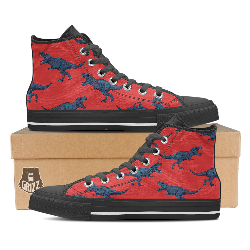 Tyrannosaurus Rex Print Pattern Black High Top Shoes