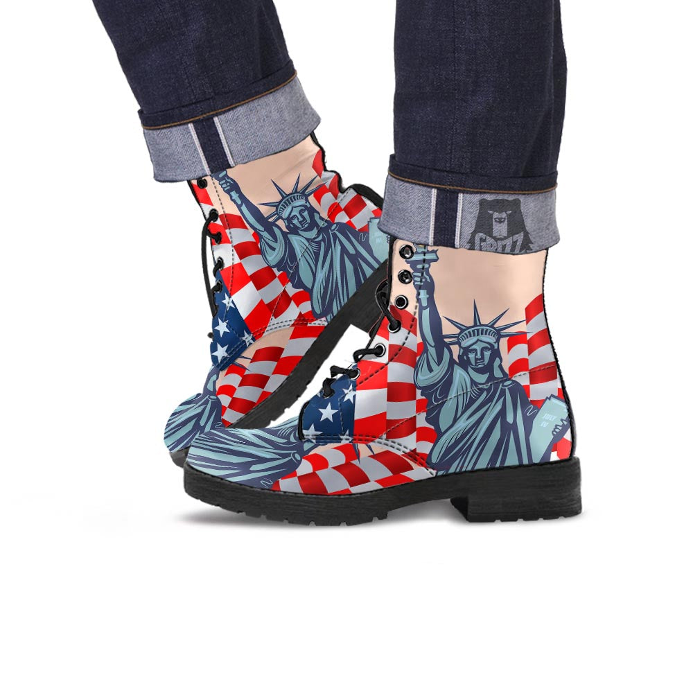 USA Flag Statue of Liberty Print Leather Boots