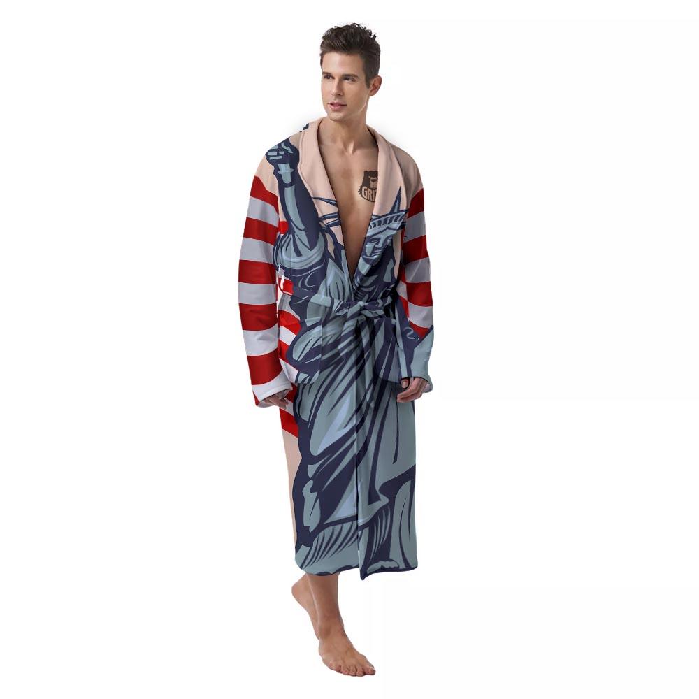 USA Flag Statue of Liberty Print Men's Robe