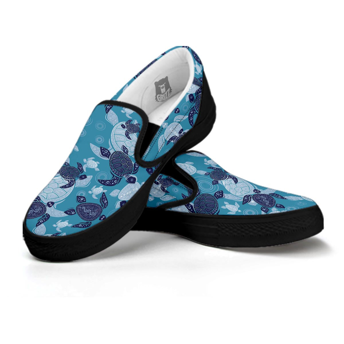 Underwater Sea Turtle Family Print Pattern Black Slip On Shoes ...