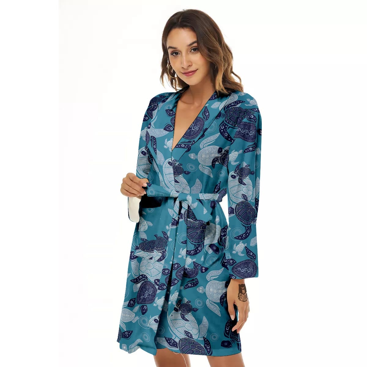 Underwater Sea Turtle Family Print Pattern Women's Robe