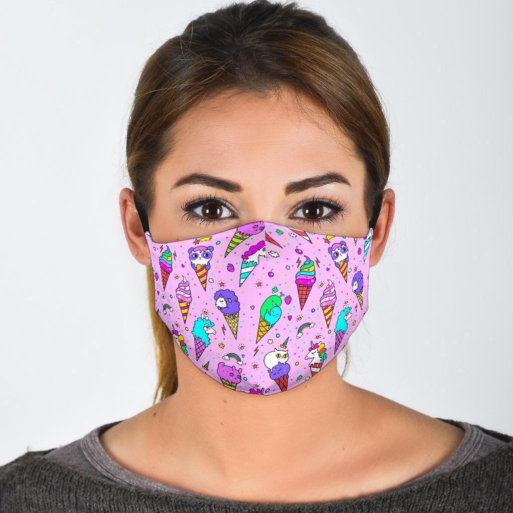 Unicorn Ice Cream Cone Pattern Print Face Mask