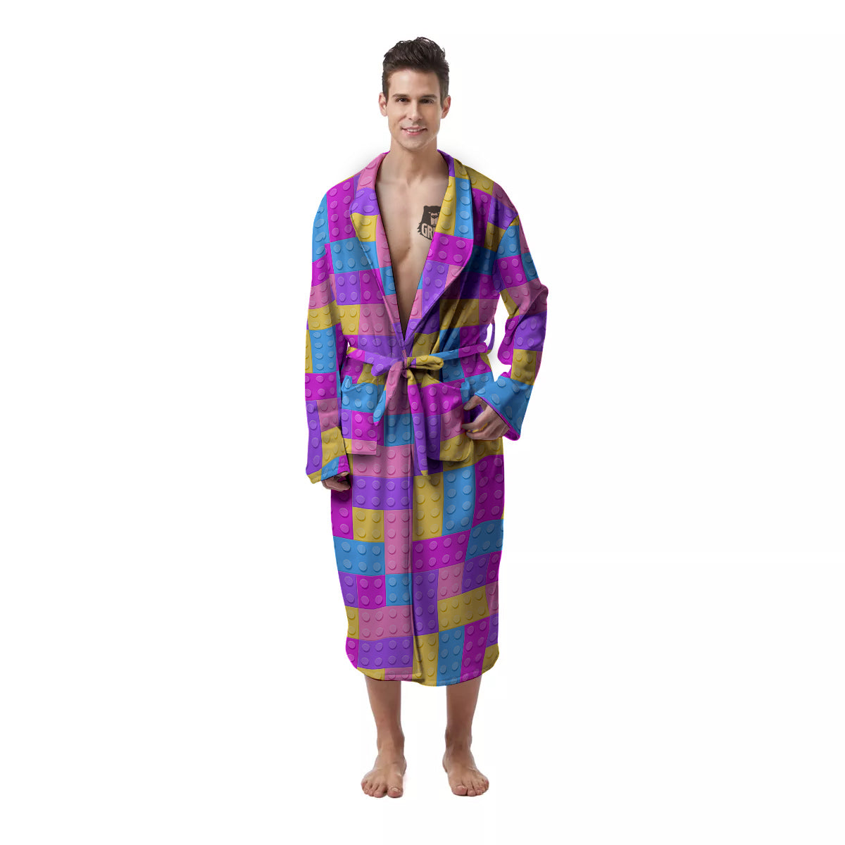 Video Game Colorful Block Puzzle Print Men's Robe