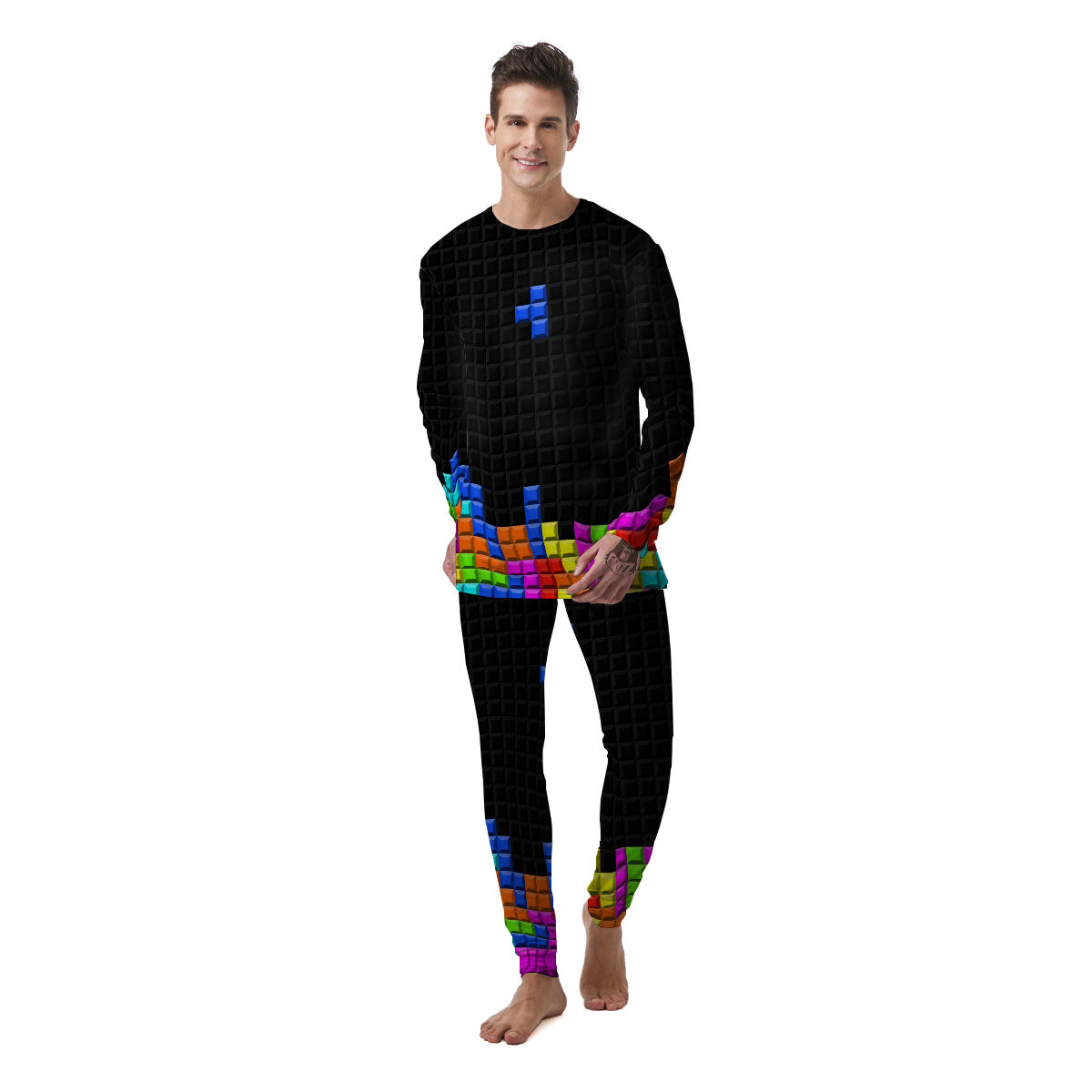 Video Game White Brick Puzzle Print Men's Pajamas