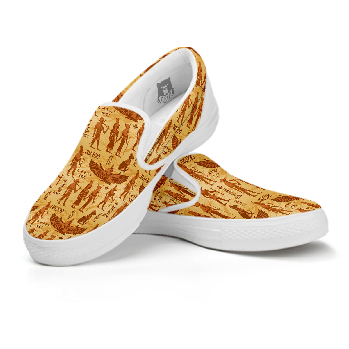 Vintage Egypt Papyrus Ancient Print Pattern White Slip On Shoes