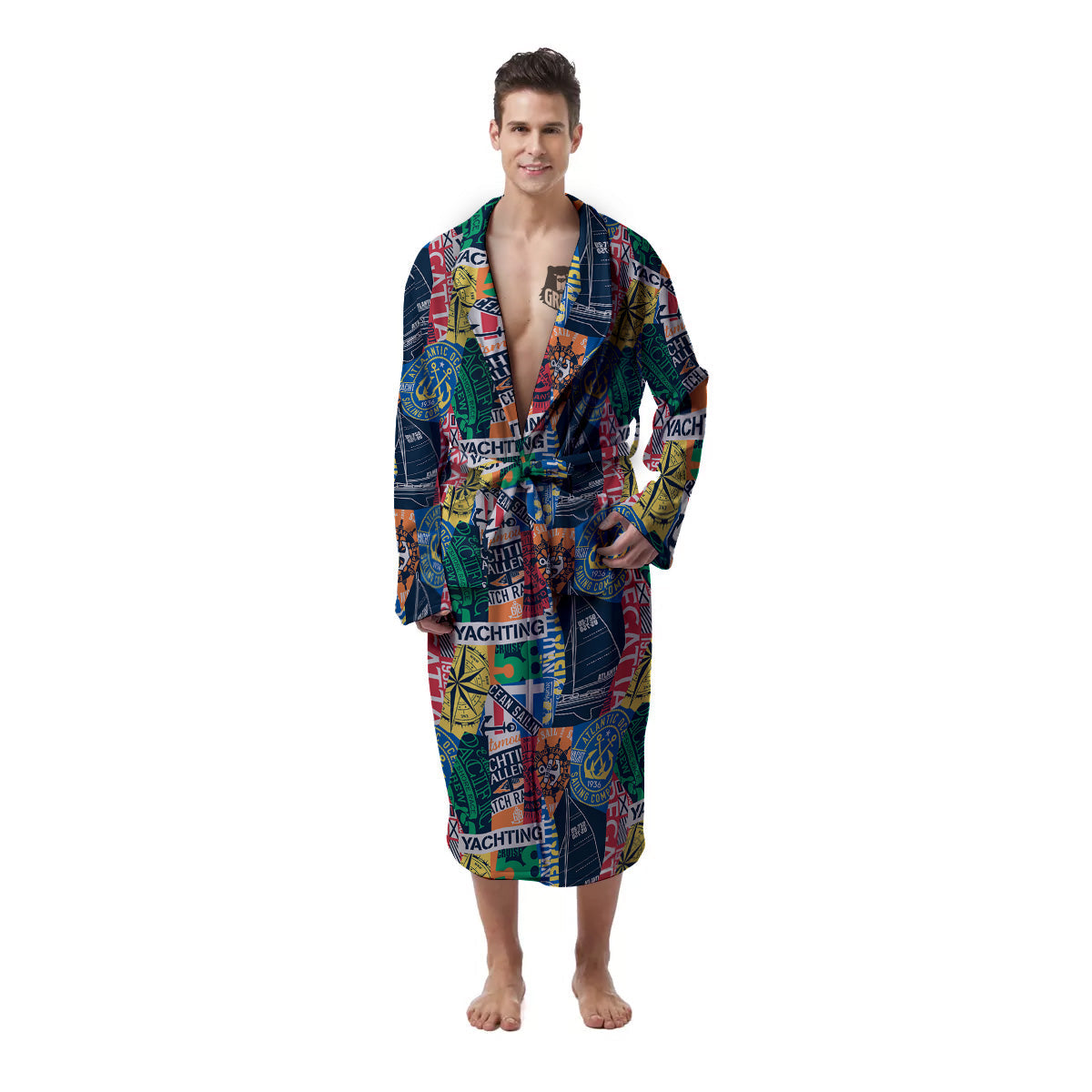 Vintage Nautical Style Colorful Print Pattern Men's Robe