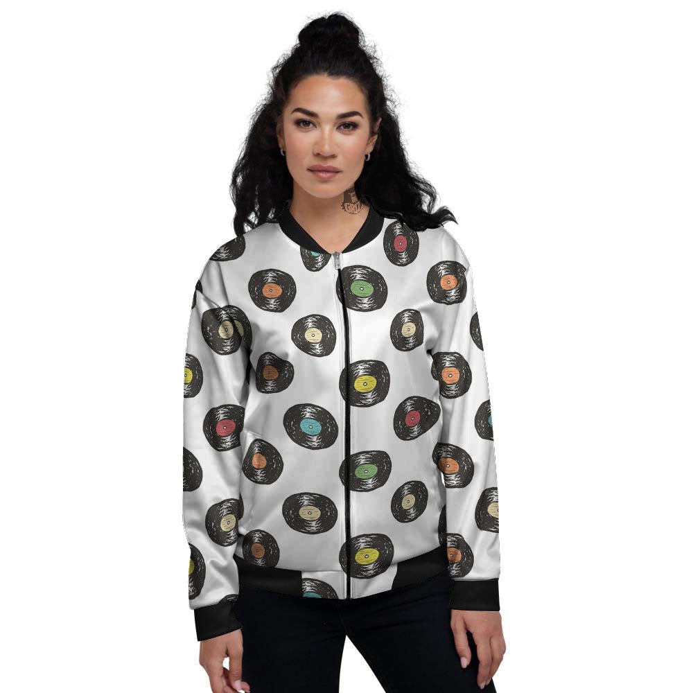 Vinyl Record Hand Drawn Print Pattern Women's Bomber Jacket