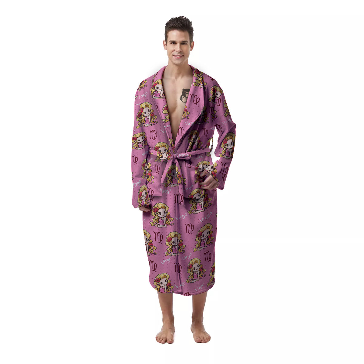 Virgo Cute Cartoon Print Pattern Men's Robe