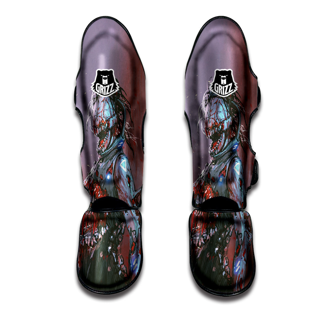 Watercolor Creepy Monsters Open Mouth Print Muay Thai Shin Guards