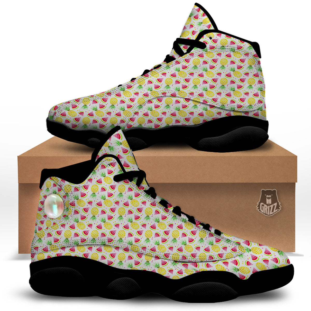 Watermelon Cute Pineapple Print Pattern Black Basketball Shoes