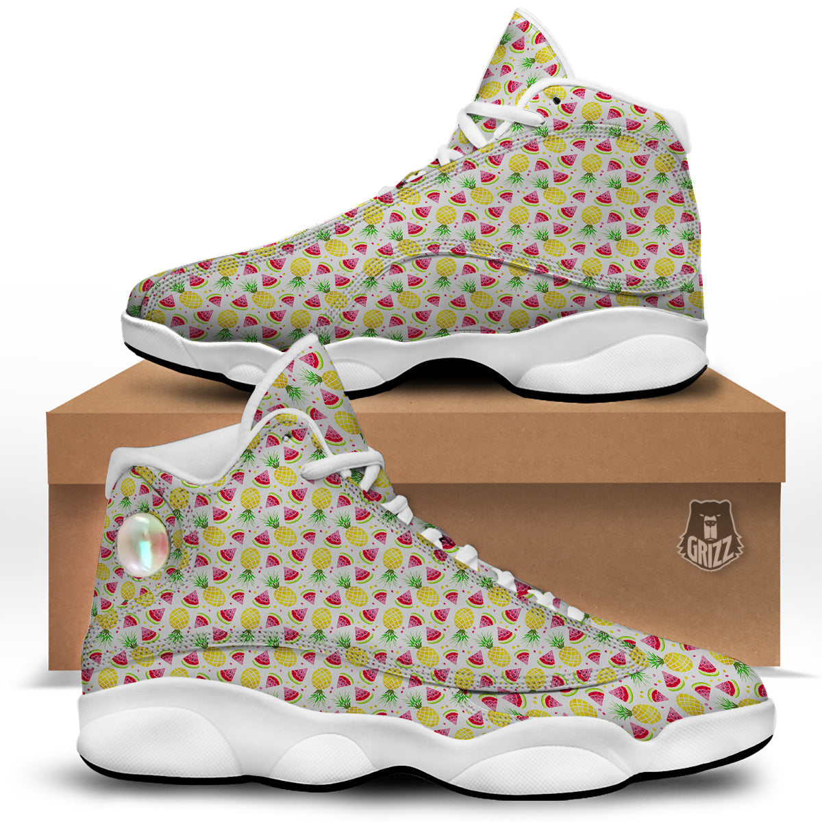 Watermelon Cute Pineapple Print Pattern White Basketball Shoes