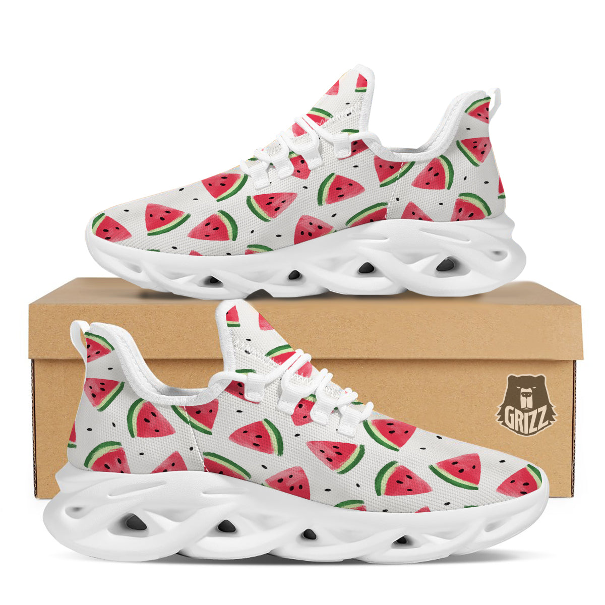 Watermelon White Tropical Print Pattern White Running Shoes – Grizzshopping