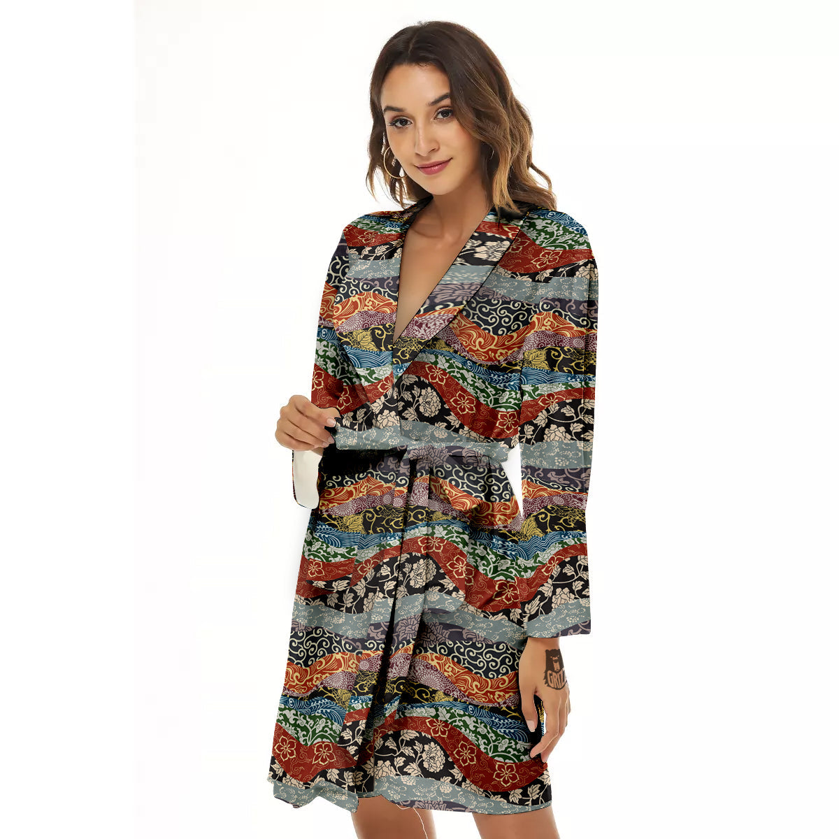 Wave Japanese Patchwork Print Pattern Women's Robe
