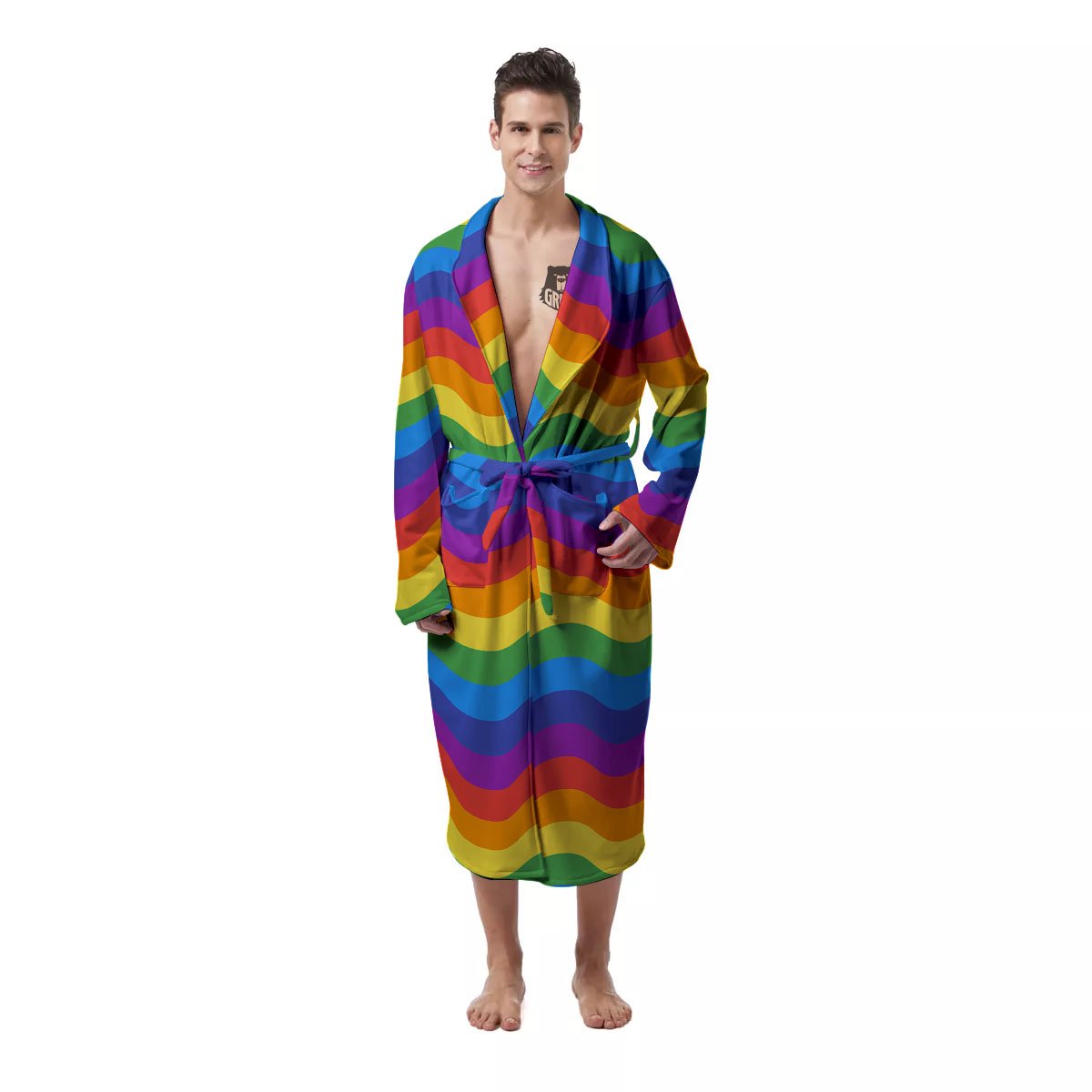 Wave Rainbow Print Pattern Men's Robe