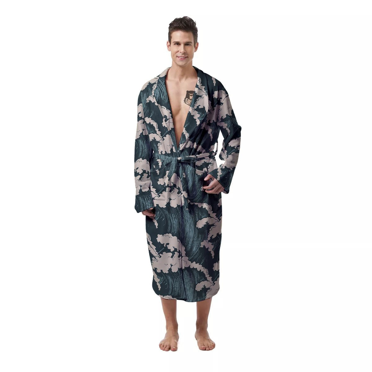 Wave Water Print Pattern Men's Robe