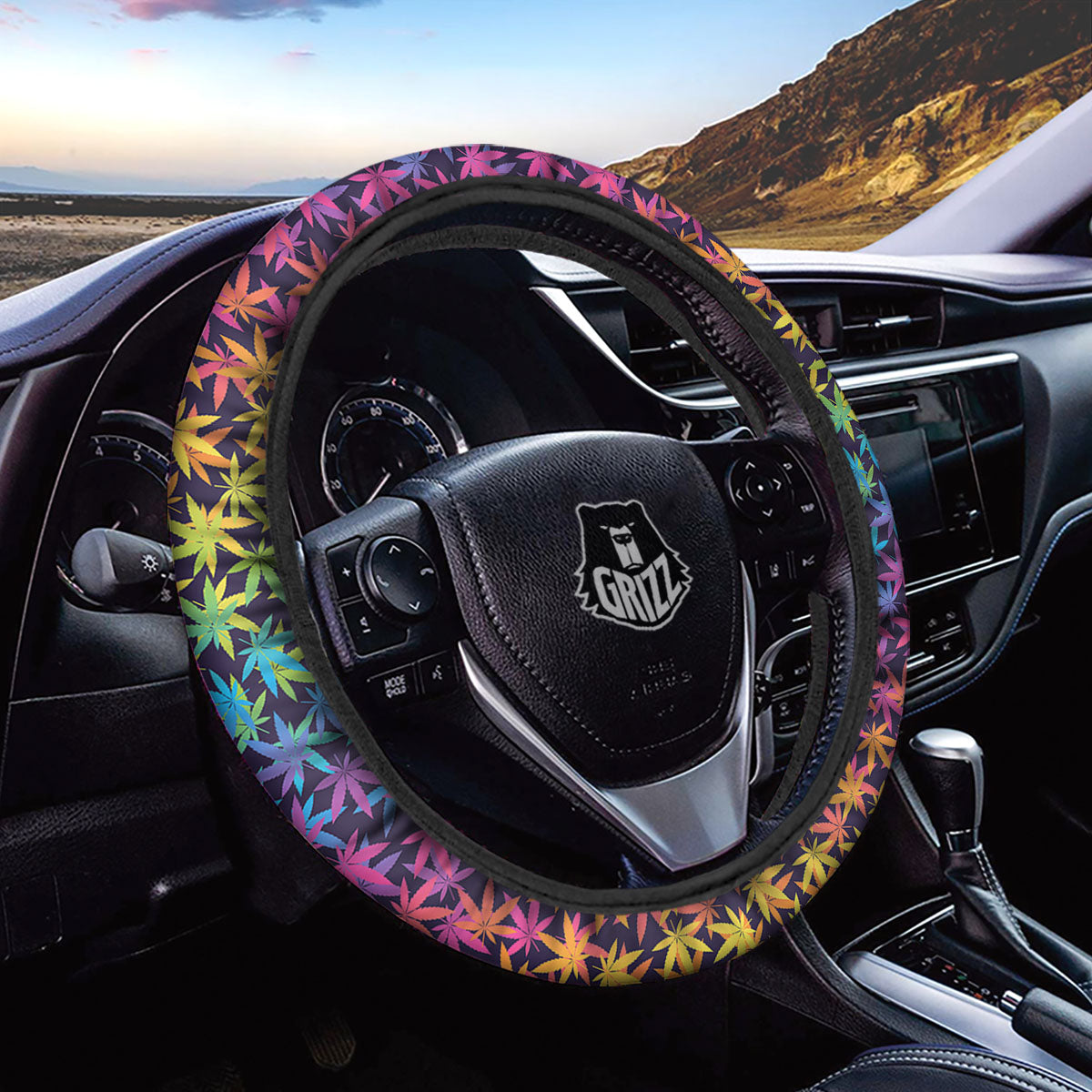 Weed Leaf Colorful Print Pattern Car Steering Wheel Cover