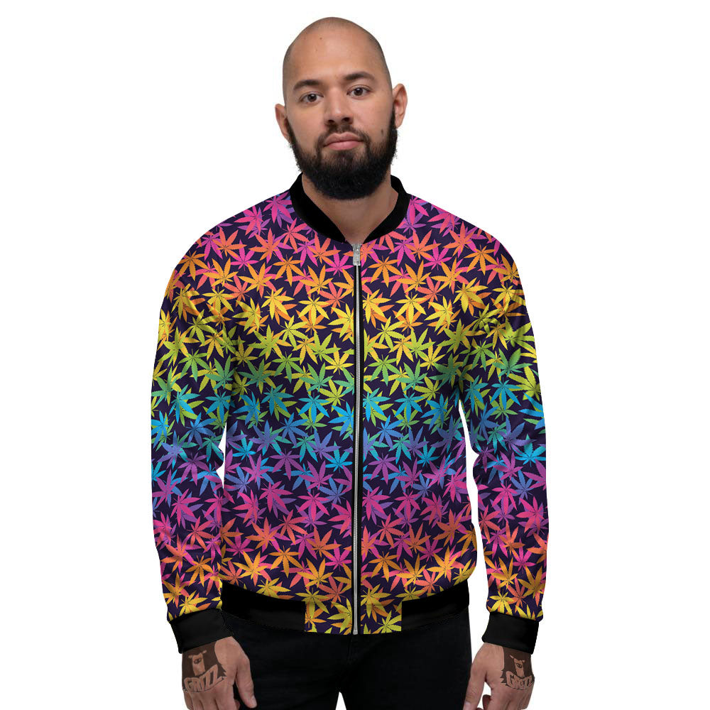 Weed Leaf Colorful Print Pattern Men's Bomber Jacket