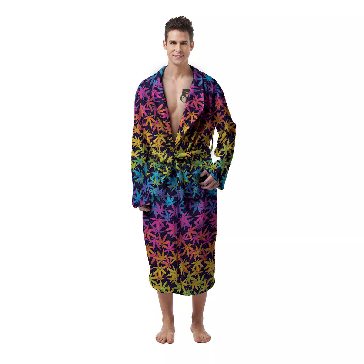 Weed Leaf Colorful Print Pattern Men's Robe