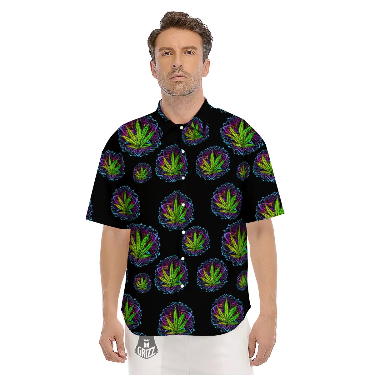 Weed Leaf Trippy Print Pattern Men's Short Sleeve Shirts