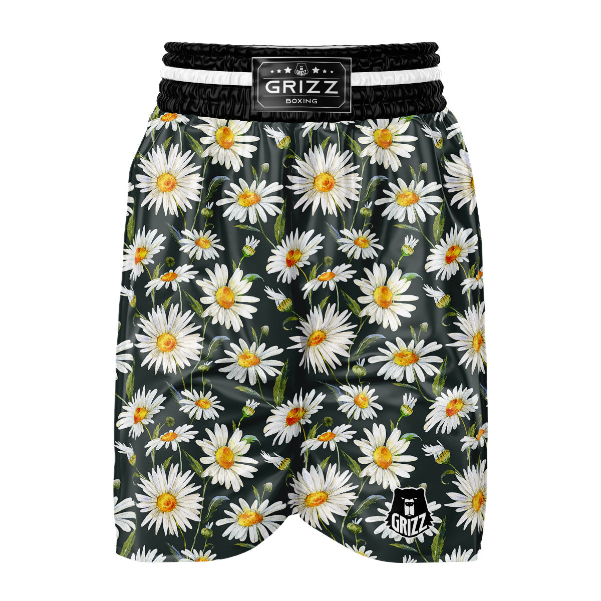 White Daisy Watercolor Print Pattern Boxing Shorts