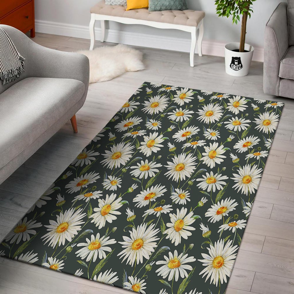 White Daisy Watercolor Print Pattern Floor Mat – Grizzshopping
