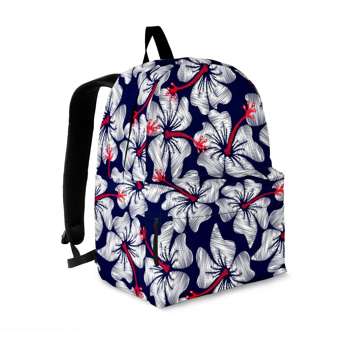 White Hibiscus Tropical Floral Hawaiian Print Backpack