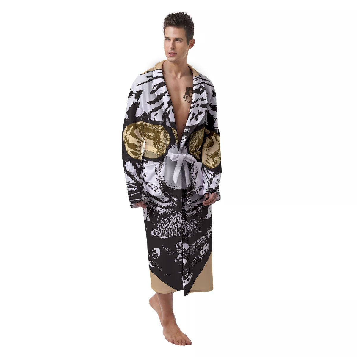 White Tiger With Sunglasses Print Pattern Men's Robe