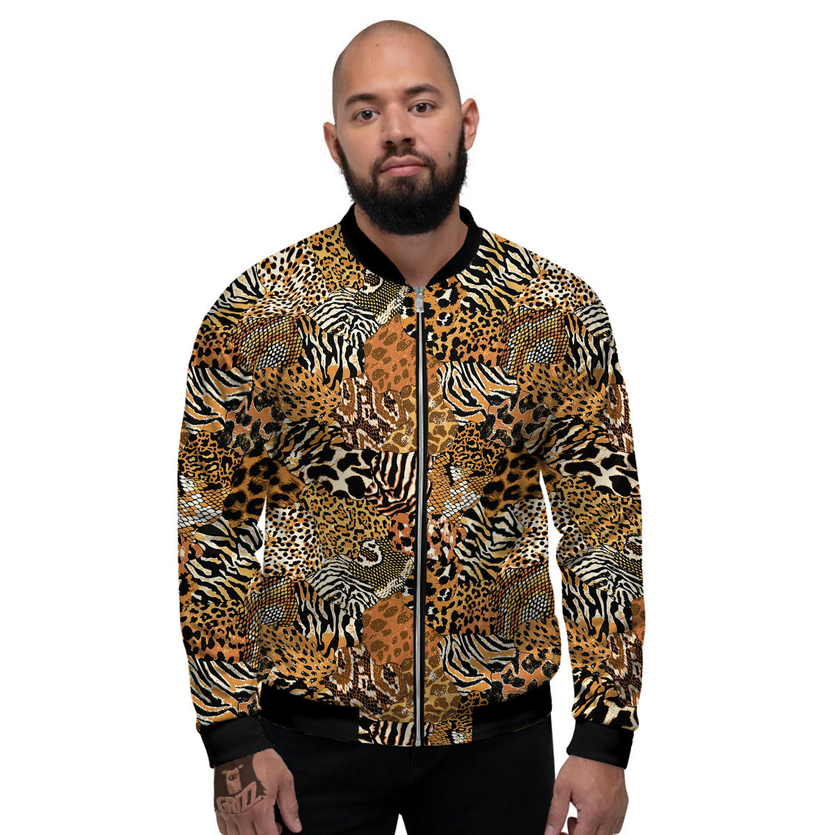 Wild Animal Skins Patchwork Print Pattern Men's Bomber Jacket