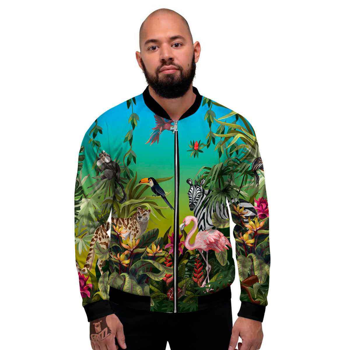 Wild Animals Jungle Print Men's Bomber Jacket