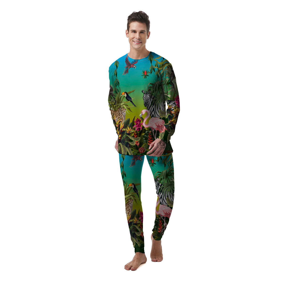 Wild Animals Jungle Print Men's Pajamas