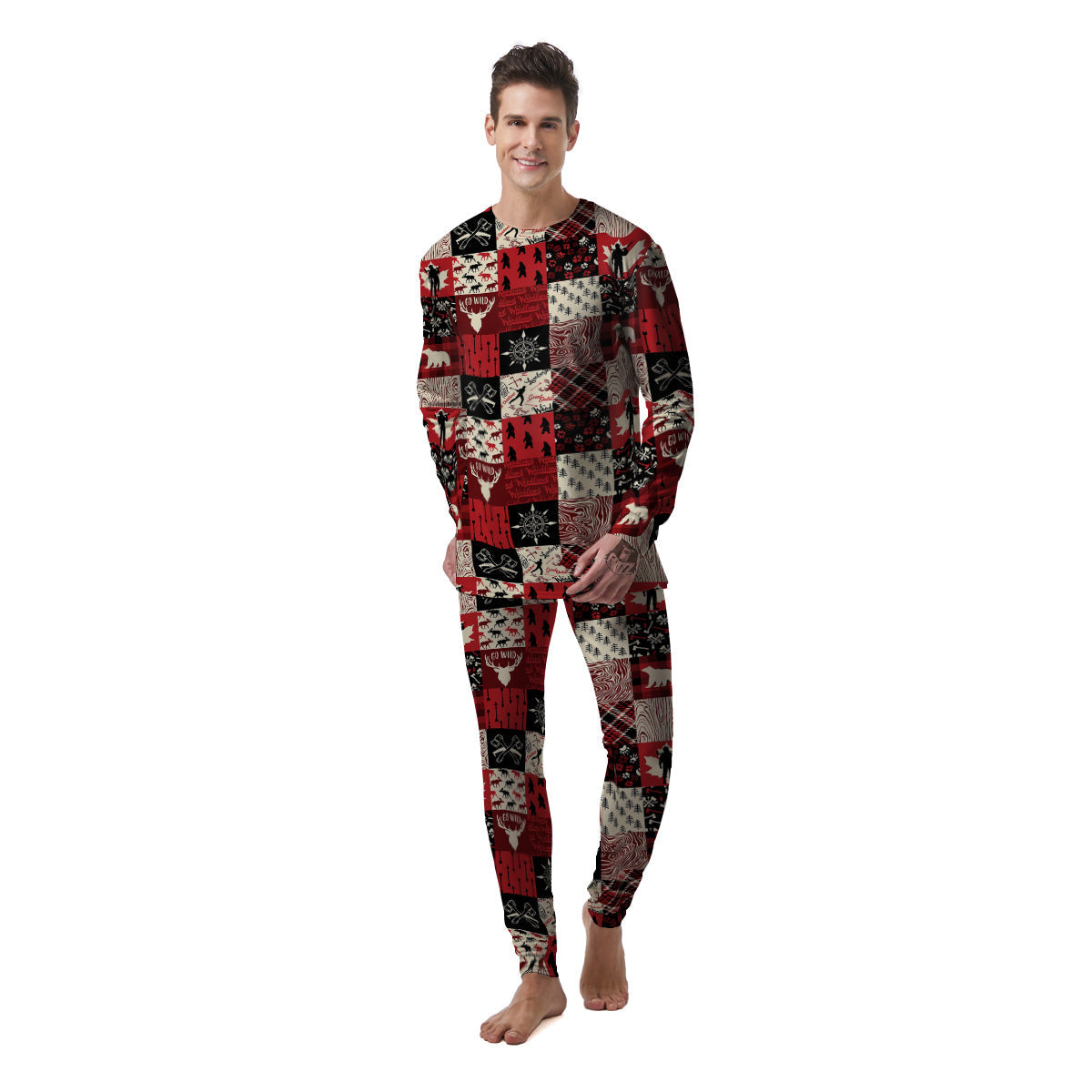 Wildlife Red Plaid Print Pattern Men's Pajamas