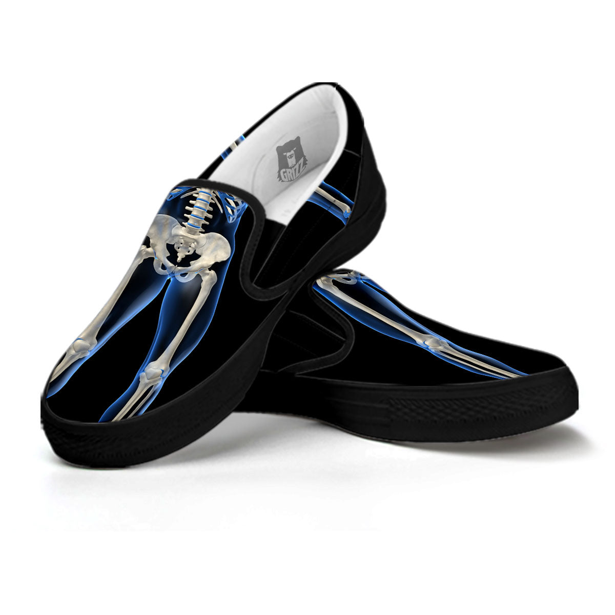 X-Ray Human Skeleton Print Black Slip On Shoes
