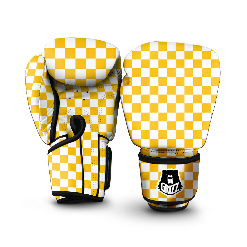 Yellow Checkered Flag Print Boxing Gloves