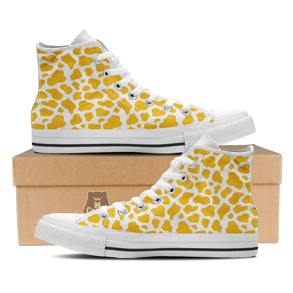 Yellow Cow Print Pattern White High Top Shoes