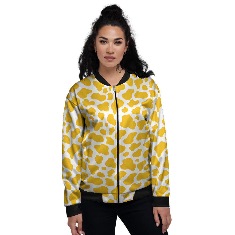 Yellow Cow Print Pattern Women's Bomber Jacket