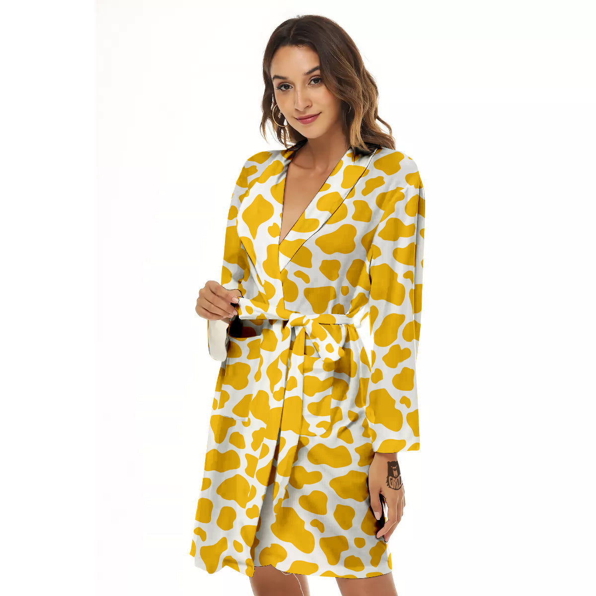Yellow Cow Print Pattern Women's Robe