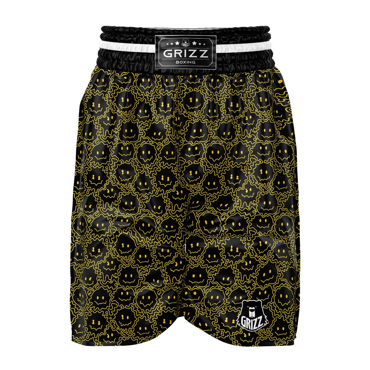 Yellow Crazy Emoji Print Pattern Boxing Shorts