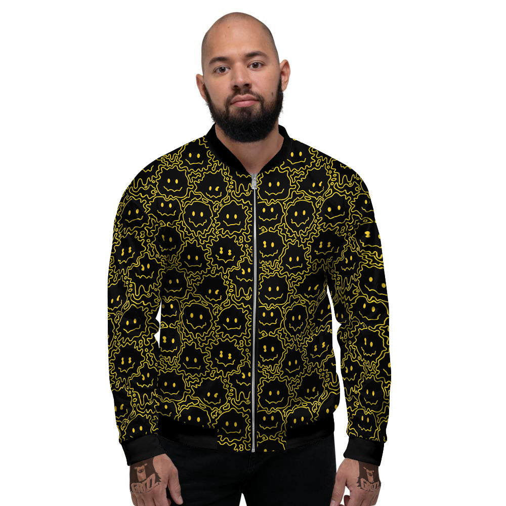 Yellow Crazy Emoji Print Pattern Men's Bomber Jacket