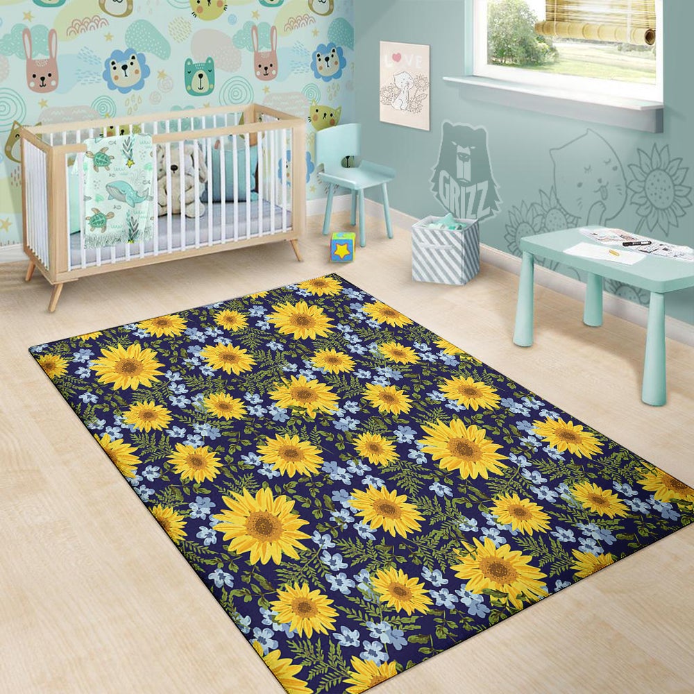 Yellow Sunflower Floral Print Floor Mat