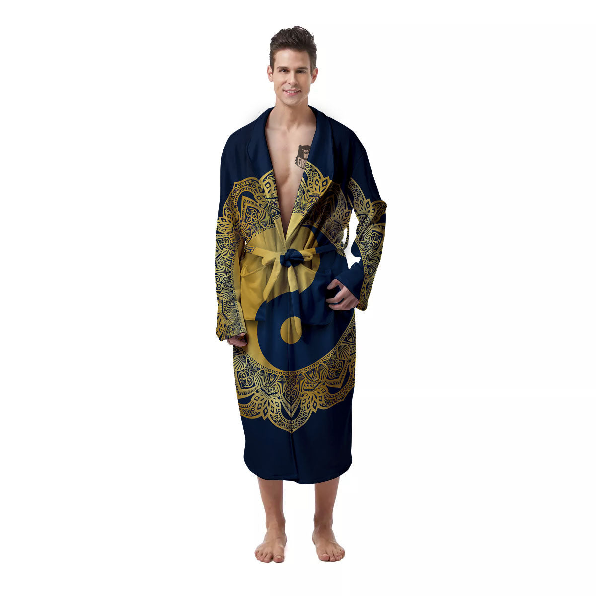 Yin Yang Gold Mandala Print Men's Robe