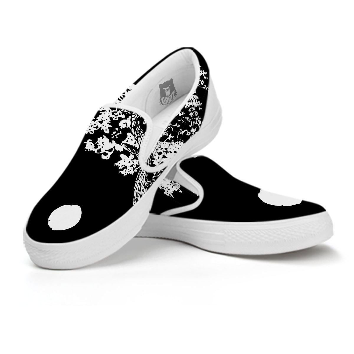 Yin Yang Roots Print White Slip On Shoes