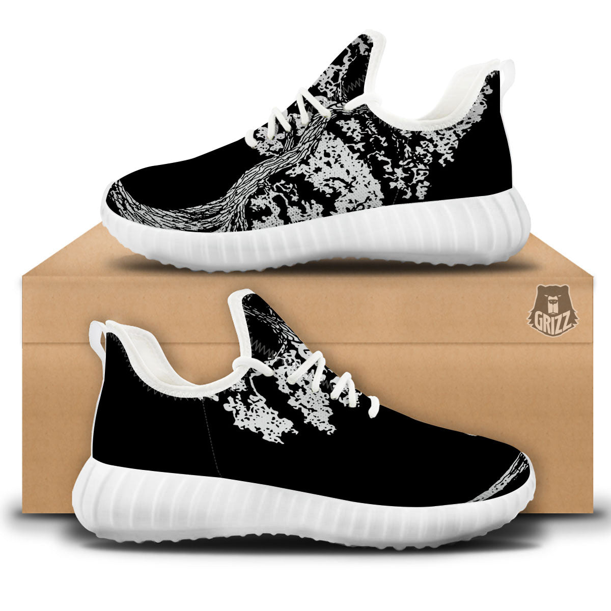 Yin Yang Roots Print White Walking Shoes
