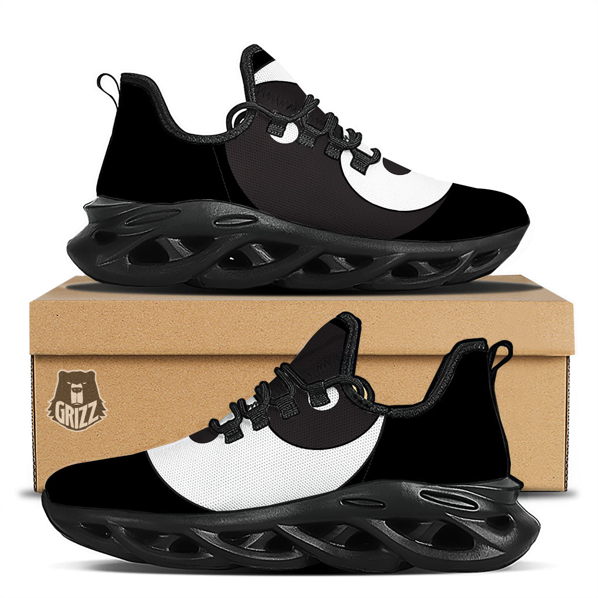Yin Yang Symbol White And Black Print Black Running Shoes