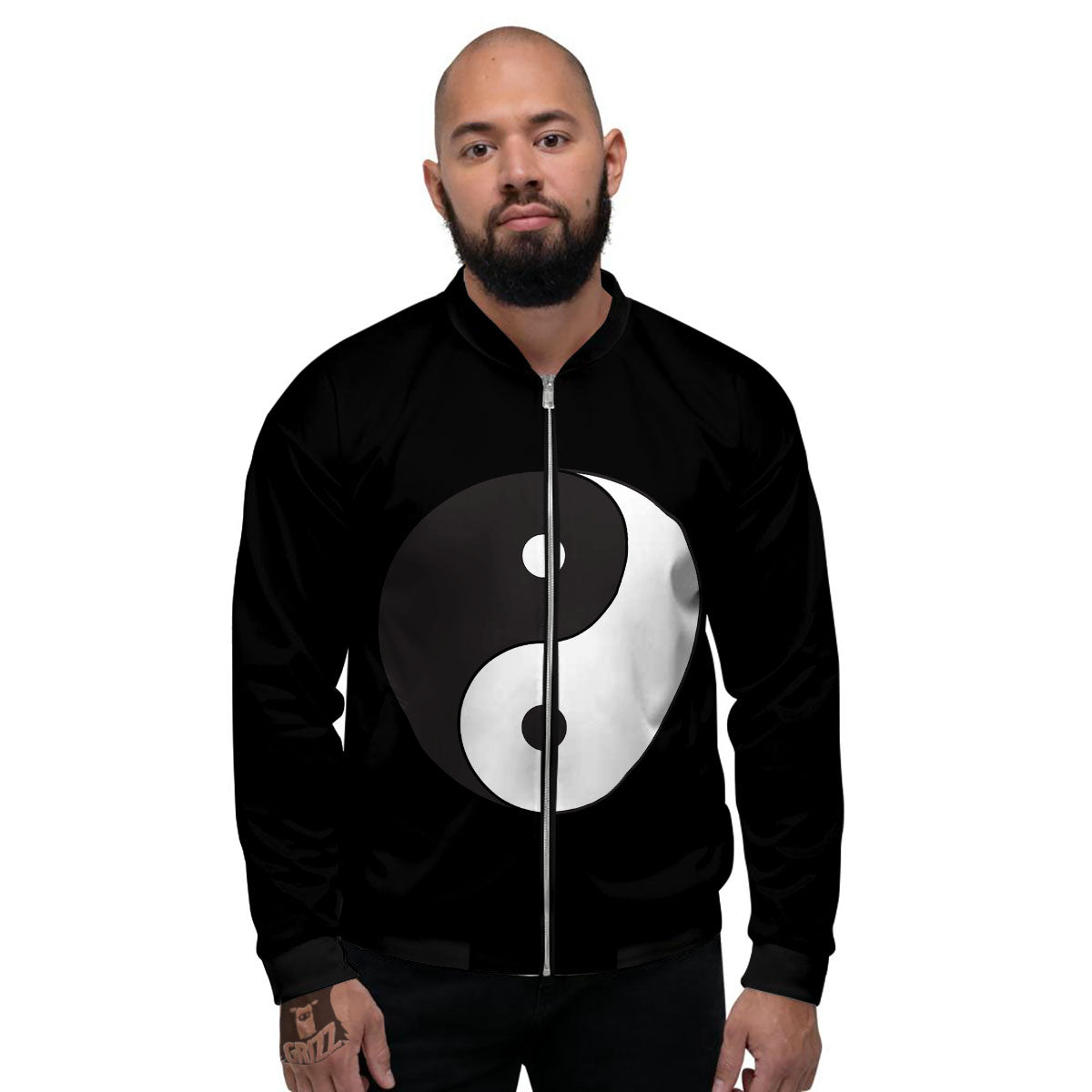 Yin Yang Symbol White And Black Print Men's Bomber Jacket