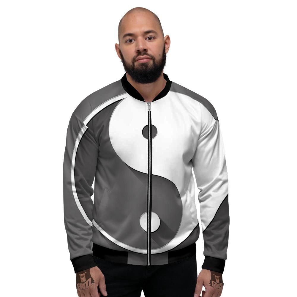Yin Yang White And Sliver Print Men's Bomber Jacket