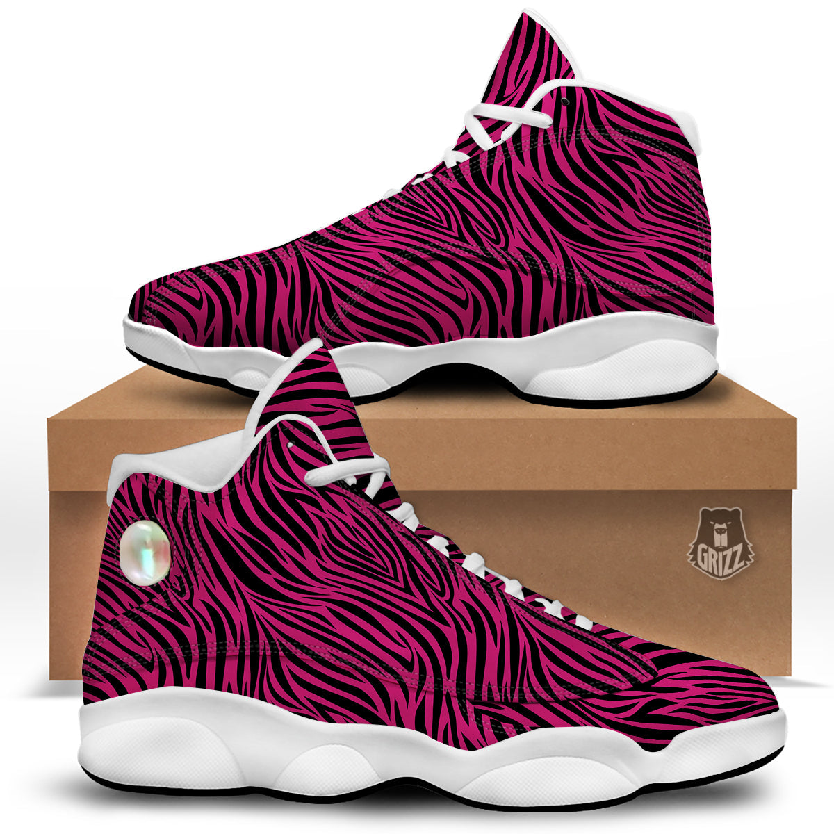 Zebra Hot Pink Print Pattern White Basketball Shoes