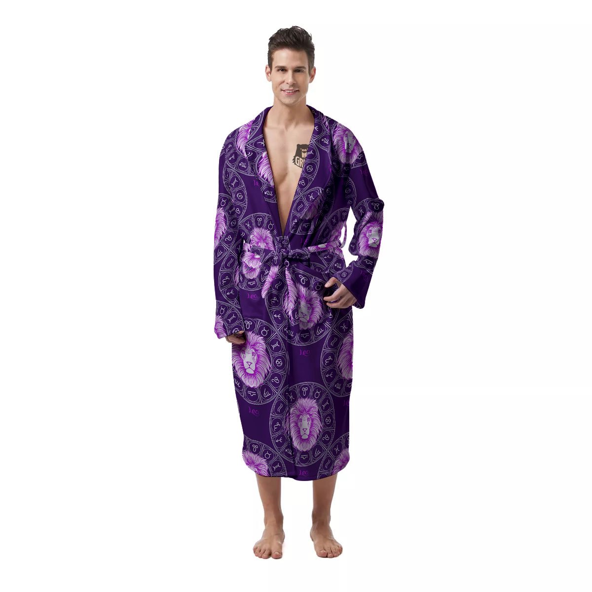 Zodiac Leo Purple Print Pattern Men's Robe