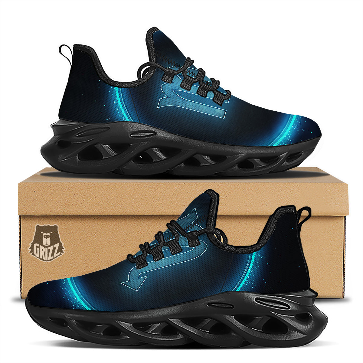Zodiac Sign Blue Scorpio Print Black Running Shoes