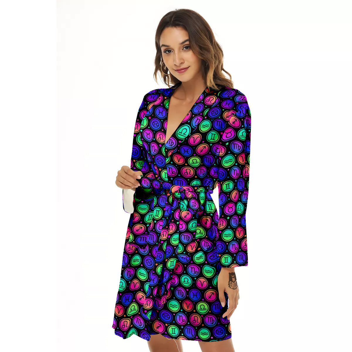 Zodiac Symbols Colorful Print Pattern Women's Robe