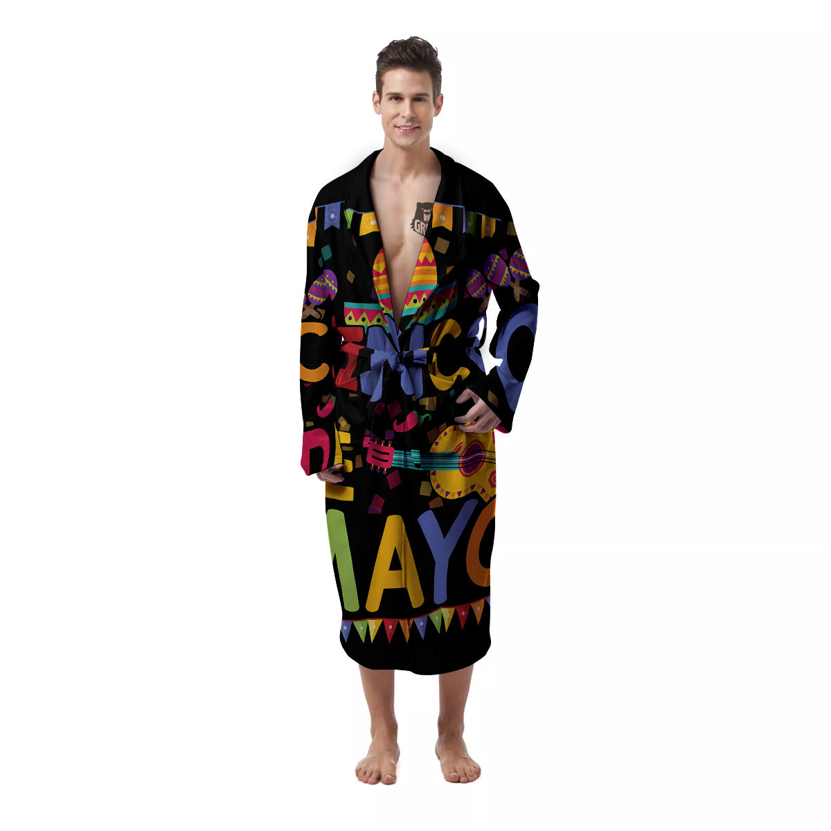 de Mayo Colorful Cinco Print Men's Robe